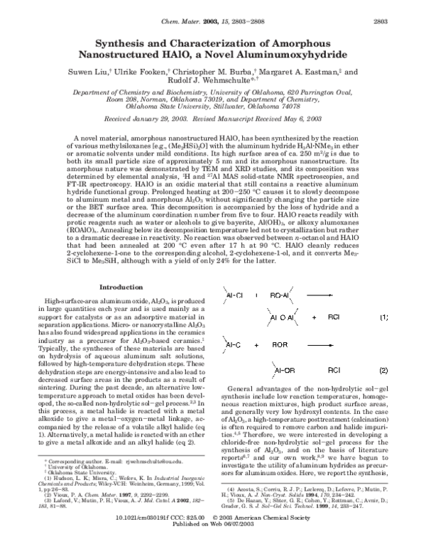 (PDF) Synthesis and Characterization of Amorphous Nanostructured HAlO ...