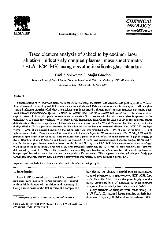 (PDF) Trace element analysis of scheelite by excimer laser ablation-inductively coupled plasma ...