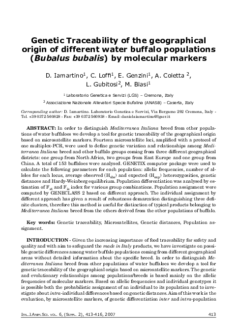 (PDF) Genetic Traceability of the geographical origin of different ...