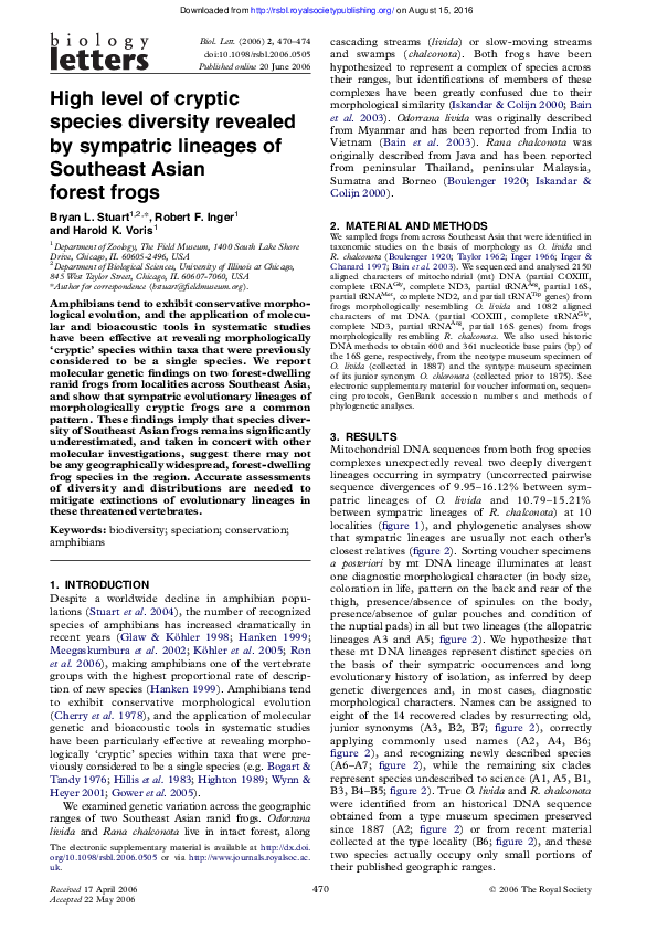 (PDF) High level of cryptic species diversity revealed by sympatric ...