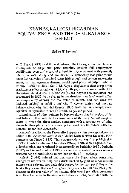 (PDF) Keynes, Kalecki, Ricardian Equivalence, and the Real Balance Effect