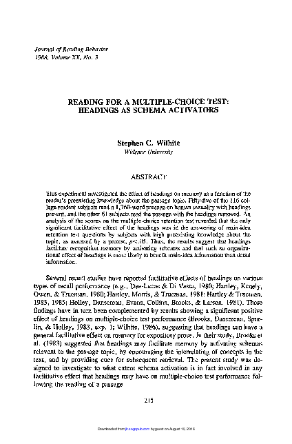 (PDF) Reading for a Multiple-Choice Test: Headings as Schema Activators