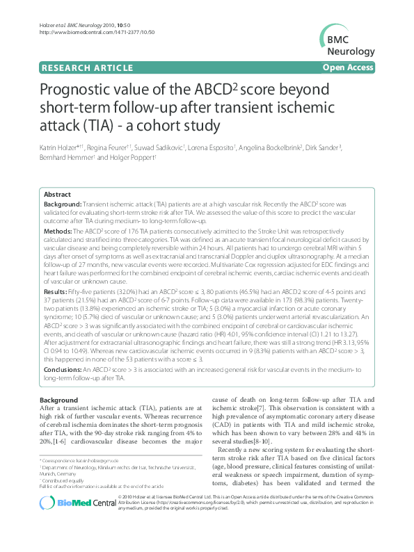 (PDF) Prognostic value of the ABCD2 score beyond short-term follow-up ...