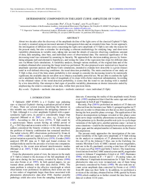 (PDF) Deterministic Components In The Light Curve Amplitude of Y Oph
