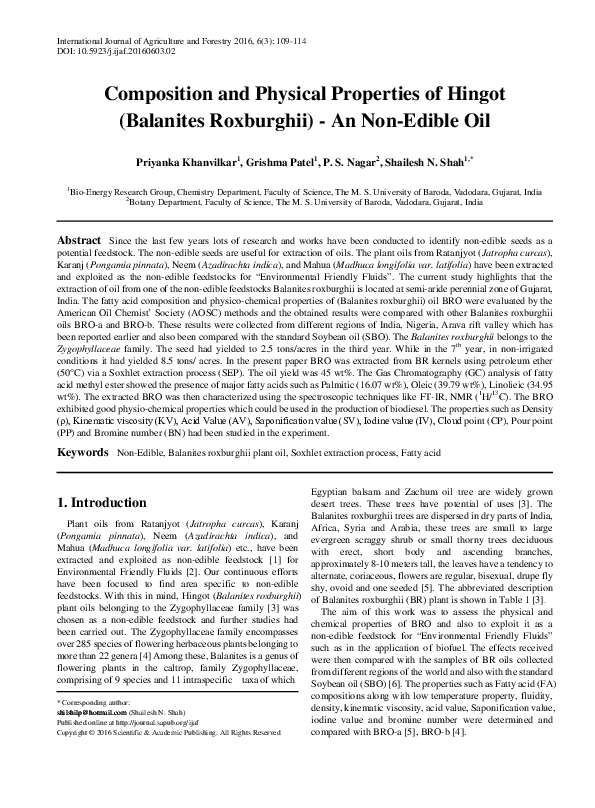 (PDF) Composition and Physical Properties of Hingot (Balanites ...