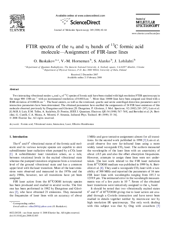 (PDF) FTIR spectra of the ν 6 and ν 8 bands of 13C formic acid molecule ...