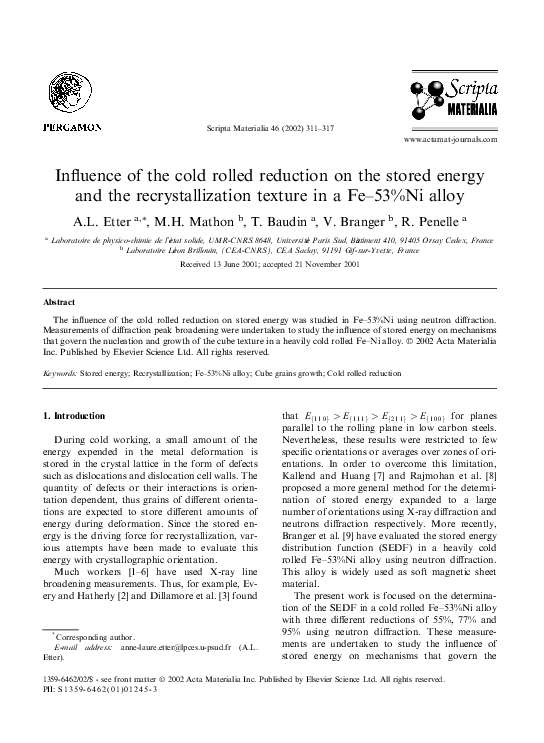 (PDF) Influence of the cold rolled reduction on the stored energy and the recrystallization ...