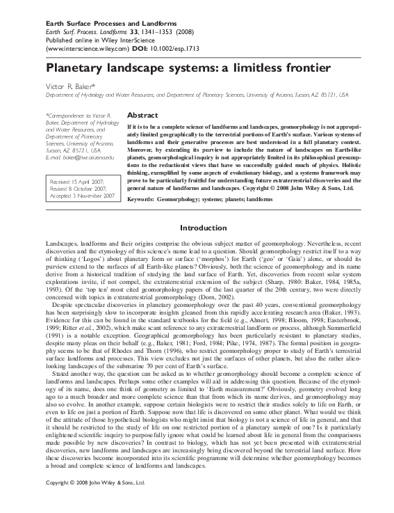 (PDF) Planetary landscape systems 1341 Earth Surface Processes and ...