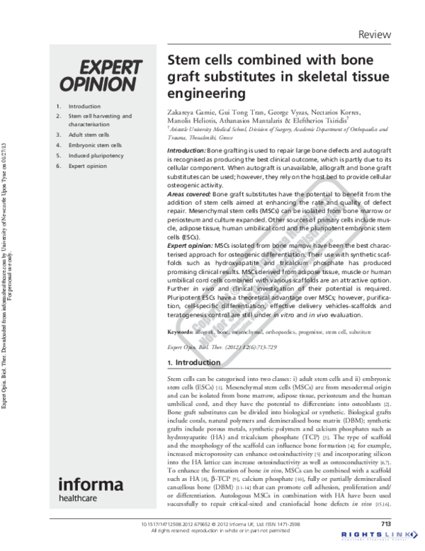 (PDF) Stem cells combined with bone graft substitutes in skeletal ...