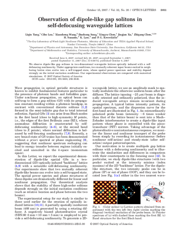 (PDF) Observation of dipole-like gap solitons in self-defocusing waveguide lattices