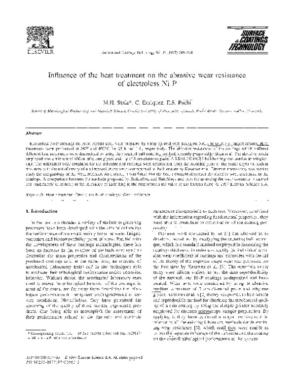 (PDF) Influence of the heat treatment on the abrasive wear resistance of electroless NiP