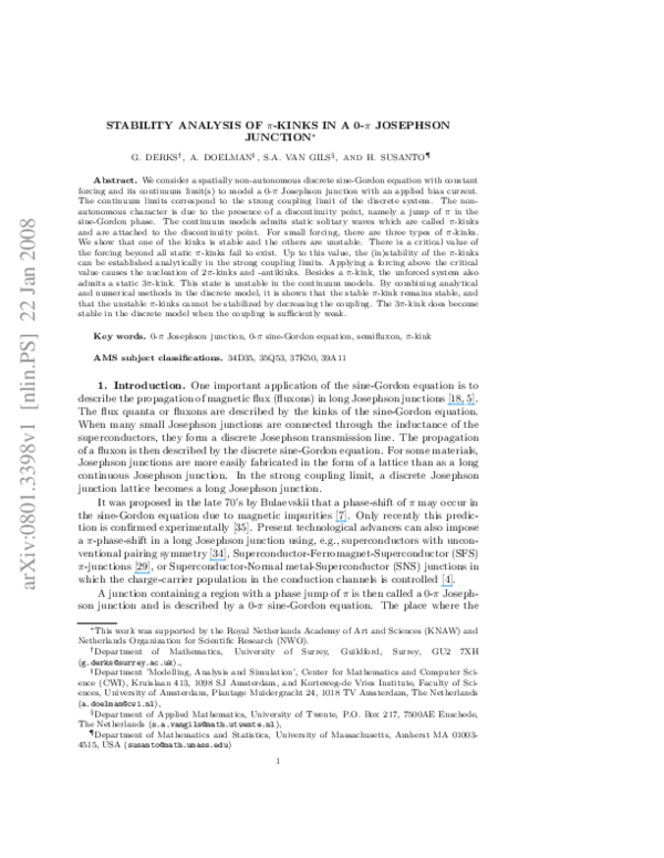 (PDF) Stability analysis of pi-kinks in a 0-pi Josephson junction