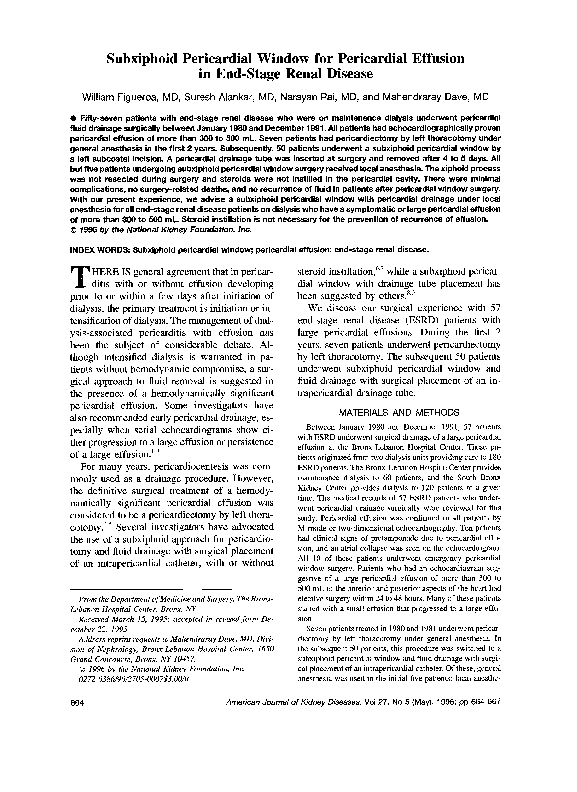 (PDF) Subxiphoid pericardial window for pericardial effusion in end ...