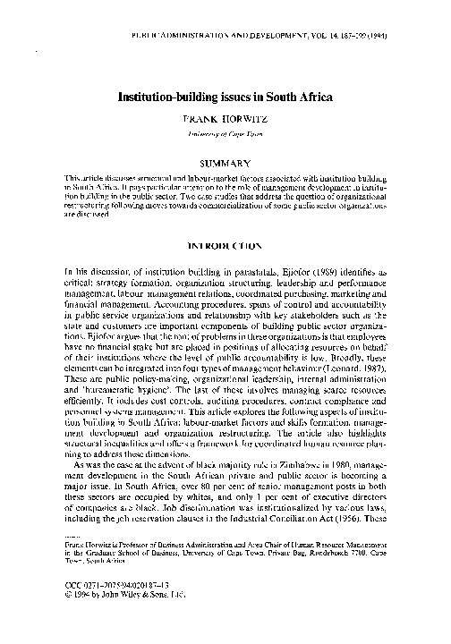 (PDF) Institution-building issues in South Africa