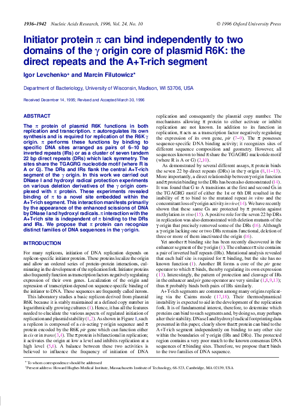 (PDF) Initiator protein pi can bind independently to two domains of the ...