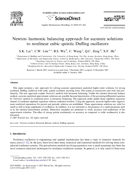 (PDF) Newton–harmonic balancing approach for accurate solutions to nonlinear cubic–quintic ...