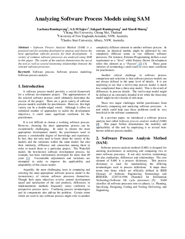 (PDF) Analyzing Software Process Models using SAM