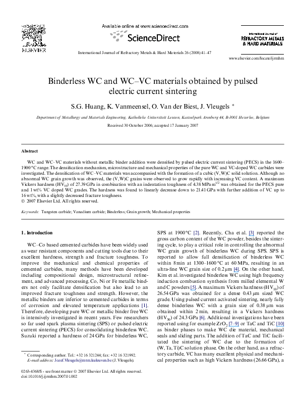 (PDF) Binderless WC and WC–VC materials obtained by pulsed electric ...