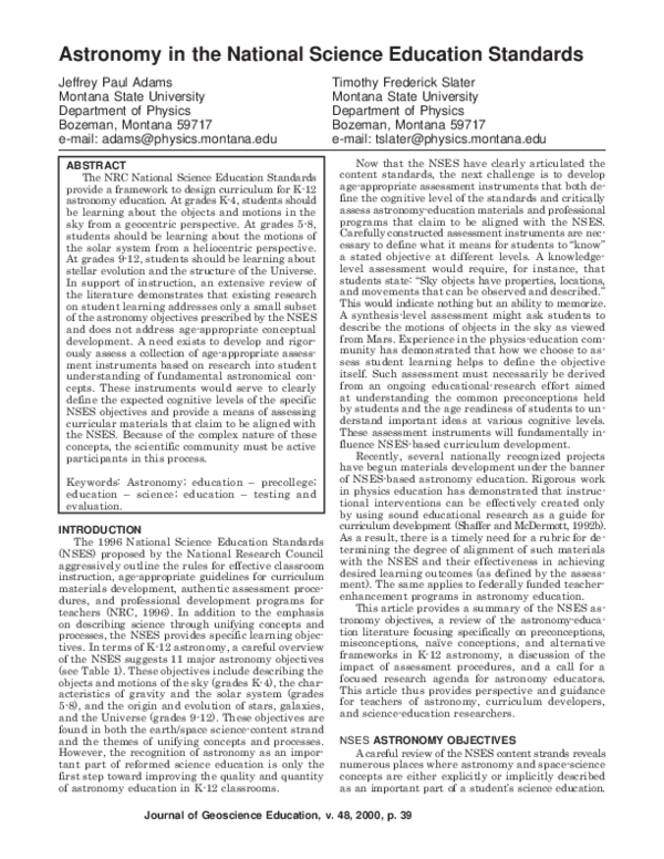 (PDF) Astronomy in the National Science Education Standards