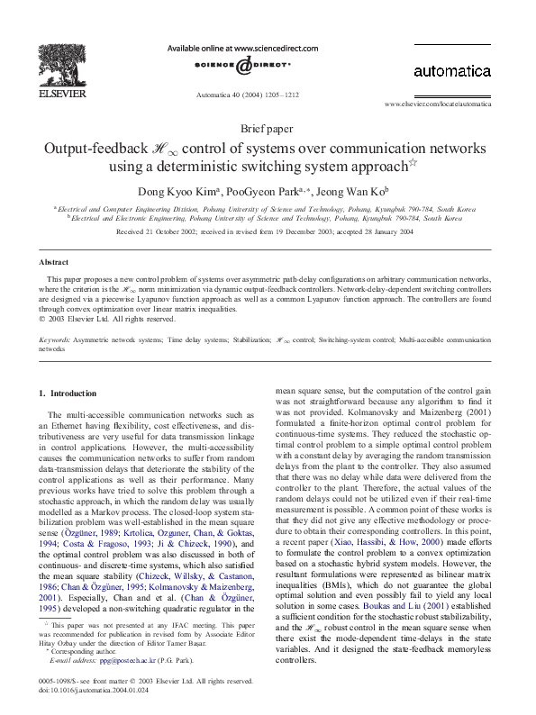 (PDF) Output-feedback I control of systems over communication networks using a deterministic ...