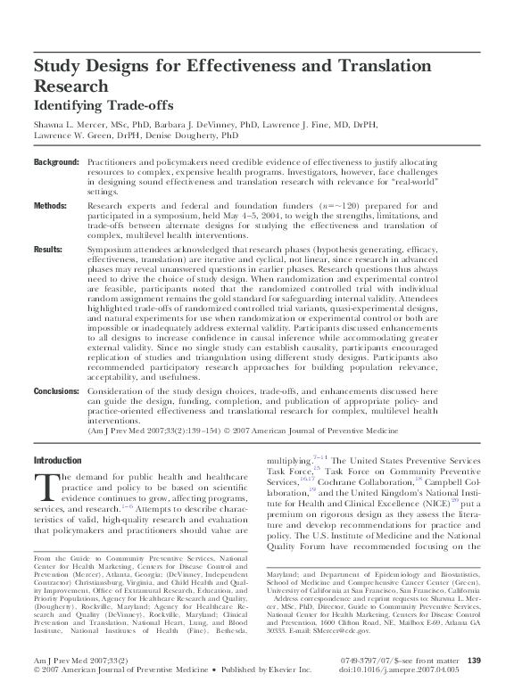 (PDF) Study Designs for Effectiveness and Translation Research