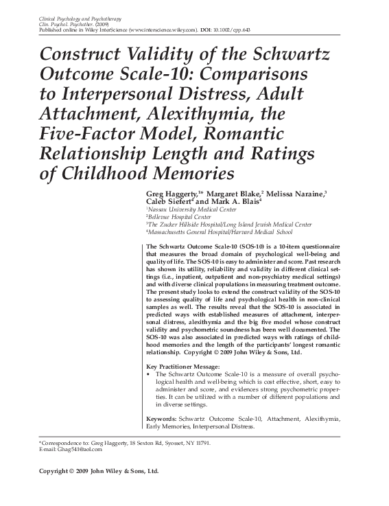 (PDF) Construct validity of the Schwartz outcome scale-10: comparisons ...