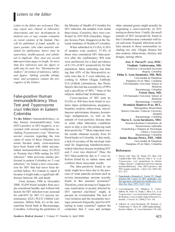 (PDF) False-positive Human Immunodeficiency Virus Test and Trypanosoma ...