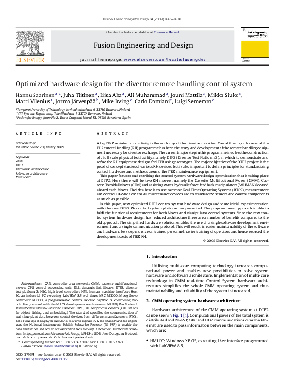 (PDF) Optimized hardware design for the divertor remote handling control system