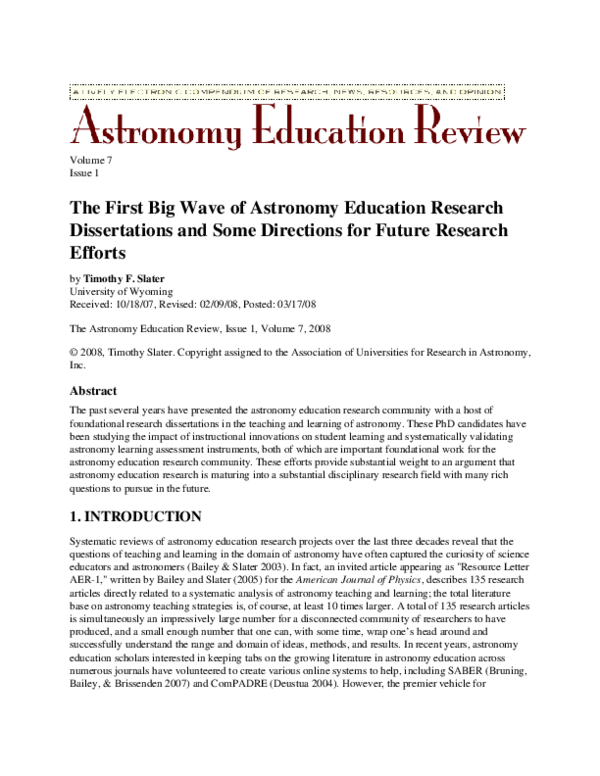 (PDF) The First Big Wave of Astronomy Education Research Dissertations ...