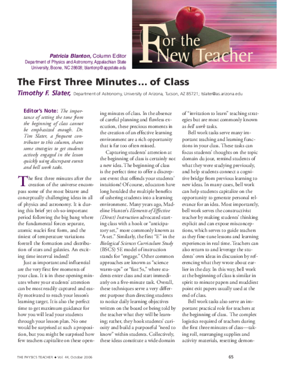 (PDF) The First Three Minutes … of Class