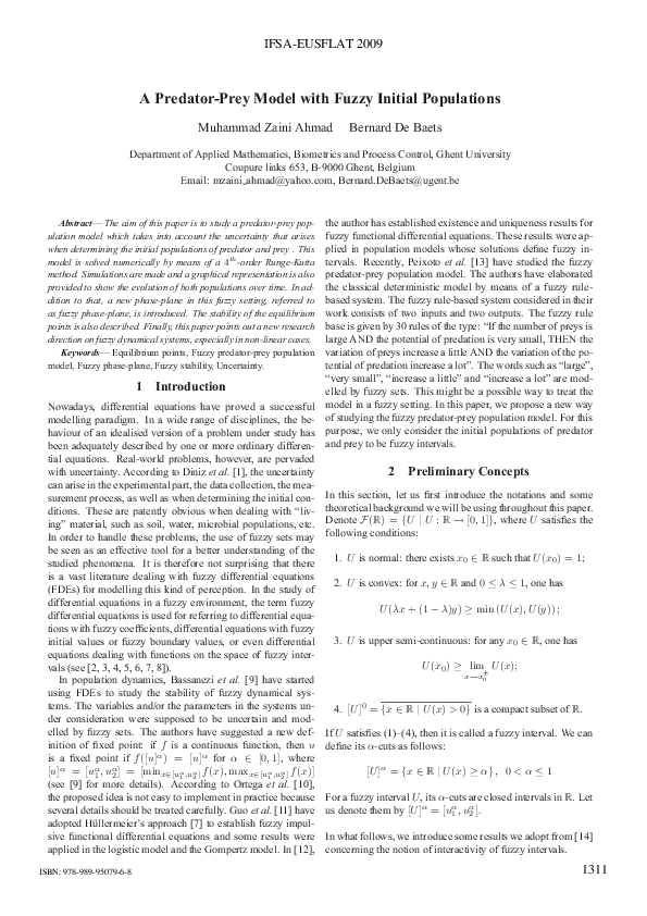 (PDF) A Predator-Prey Model with Fuzzy Initial Populations