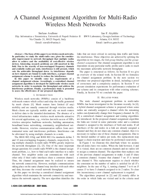 (PDF) A channel assignment algorithm for multi-radio wireless mesh networks