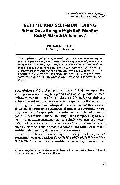 (PDF) SCRIPTS AND SELF-MONITORING When Does Being a High Self-Monitor ...