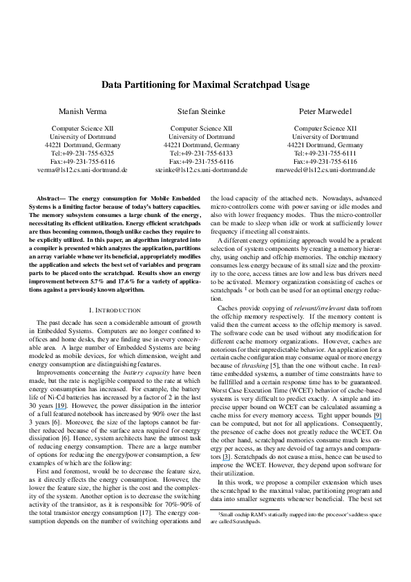 Pdf Data Partitioning For Maximal Scratchpad Usage