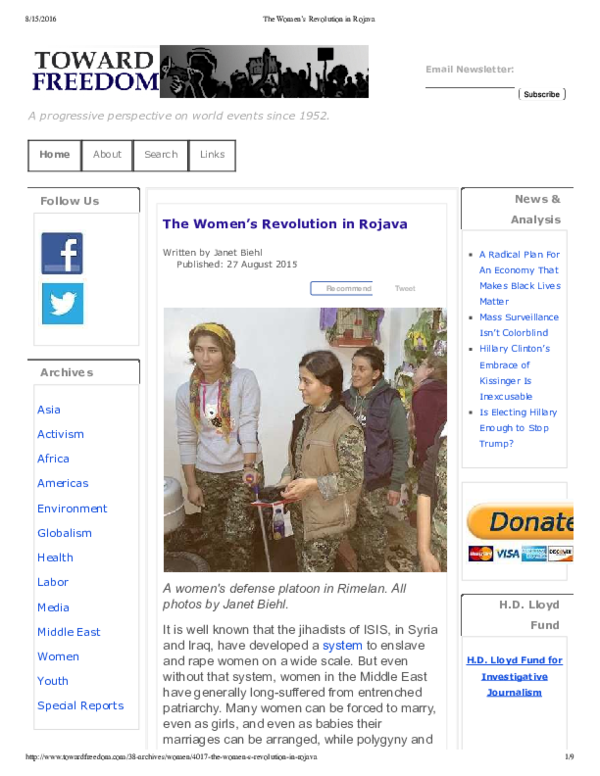 (PDF) The Women's Revolution in Rojava (2015)