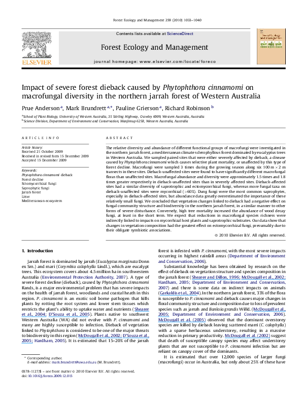 (PDF) Impact of severe forest dieback caused by Phytophthora cinnamomi ...