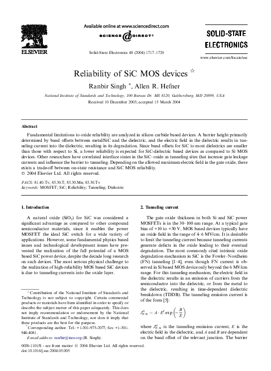 (PDF) Reliability of SiC MOS devices