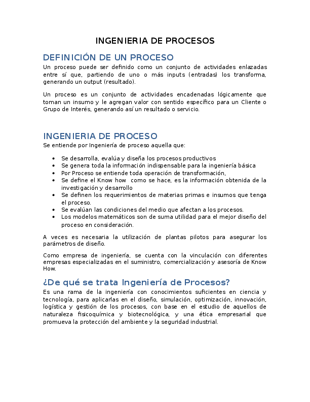(DOC) INGENIERIA DE PROCESOS DEFINICIÓN DE UN PROCESO