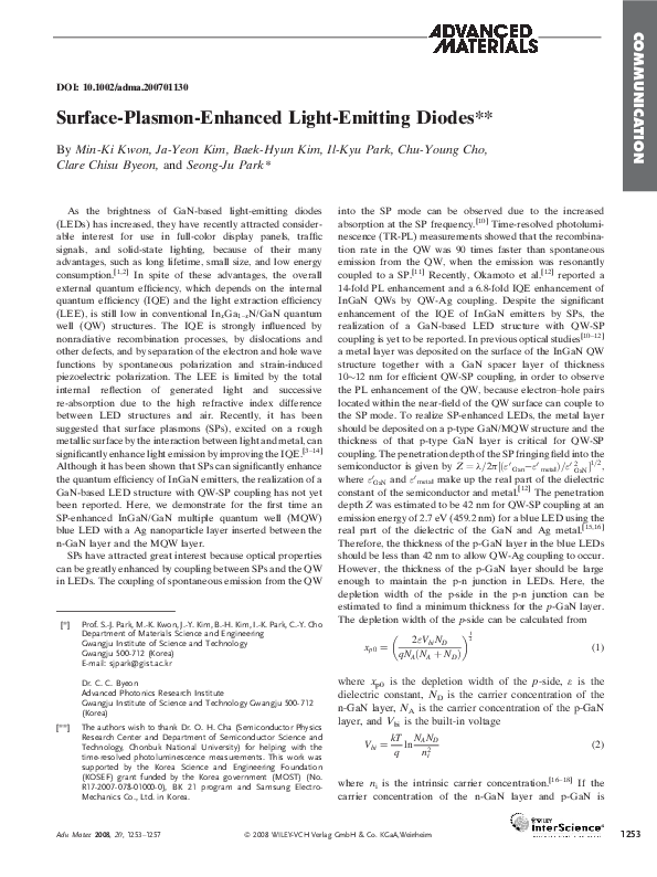 (PDF) Surface-Plasmon-Enhanced Light-Emitting Diodes