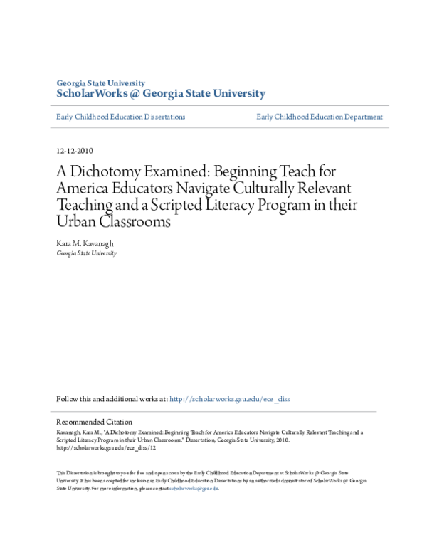 (PDF) A Dichotomy Examined: Beginning Teach for America Educators ...
