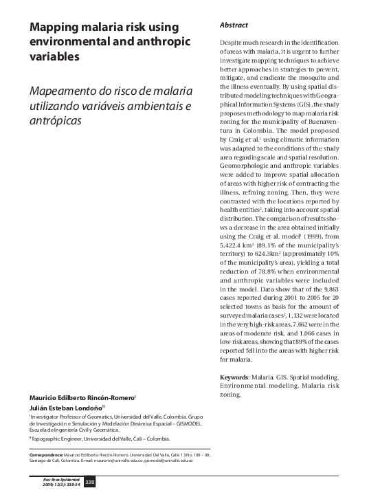 (PDF) Mapping malaria risk using environmental and anthropic variables