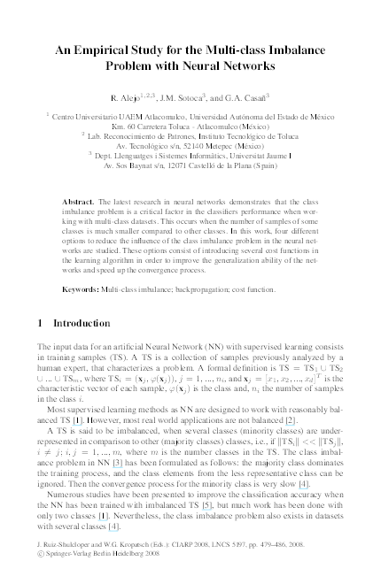 (PDF) An Empirical Study for the Multi-class Imbalance Problem with Neural Networks
