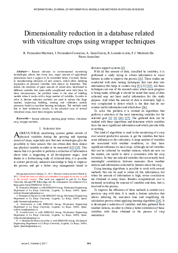 (PDF) Dimensionality reduction in a database related with viticulture ...