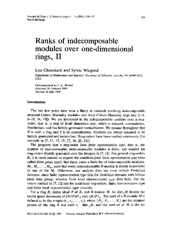 (PDF) Ranks of indecomposable modules over one-dimensional rings, II | Leo Chouinard - Academia.edu