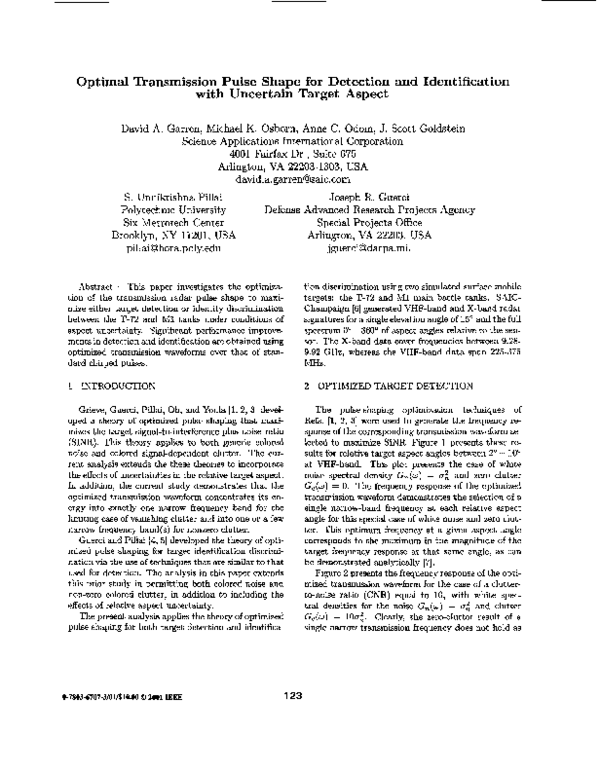 (PDF) Optimal transmission pulse shape for detection and identification ...
