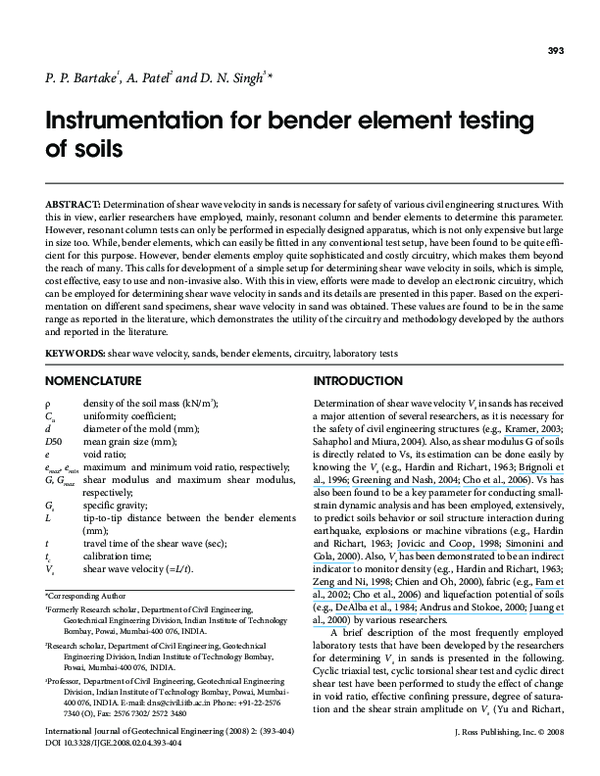 (PDF) Instrumentation for bender element testing of soils