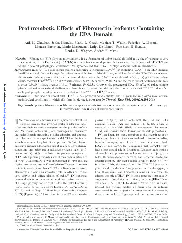 (PDF) EDA Domain Fibronectin and Thrombosis