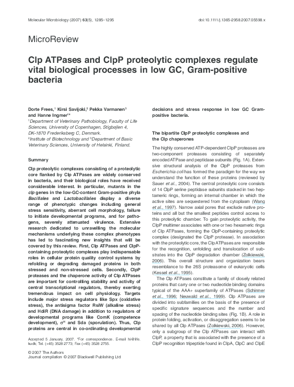 (PDF) Clp ATPases and ClpP proteolytic complexes regulate vital ...