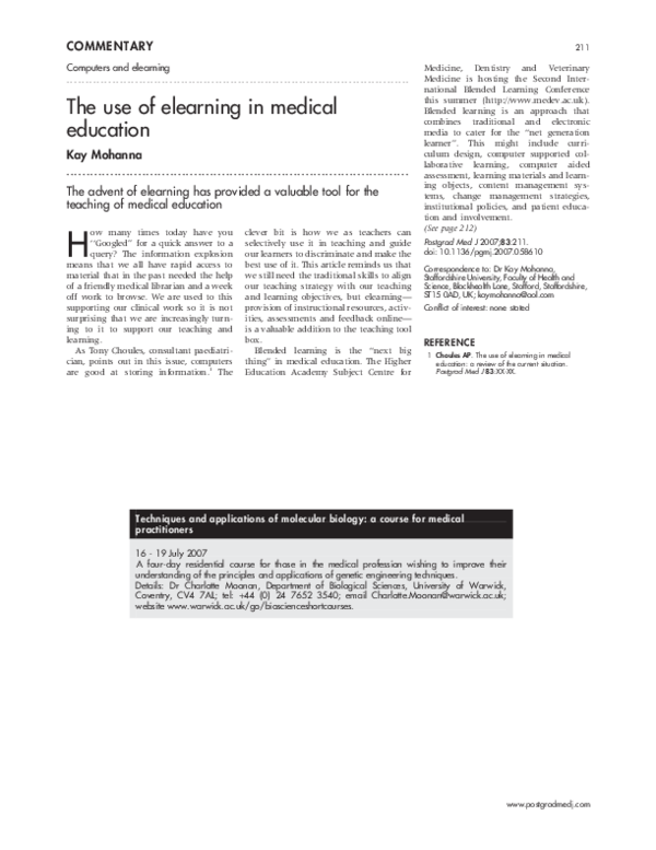 (PDF) The use of elearning in medical education