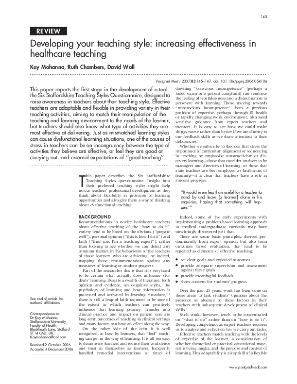 (PDF) Developing your teaching style: increasing effectiveness in ...